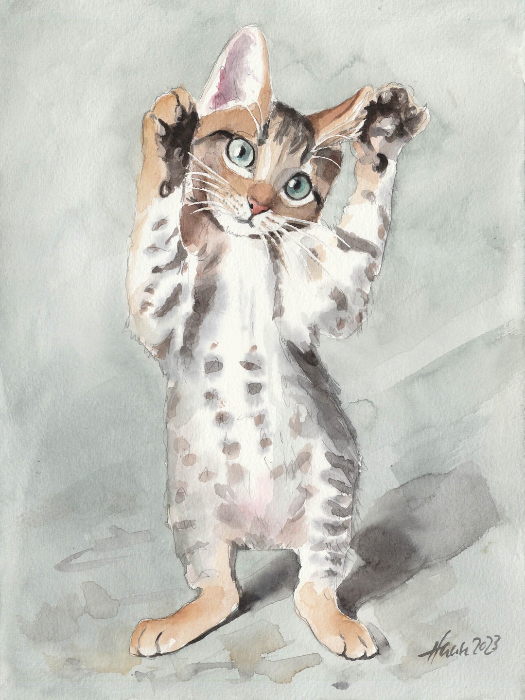 Little Tabbycat, Original Watercolor Painting , 9.4 X 12.6 Inch, Cat ...
