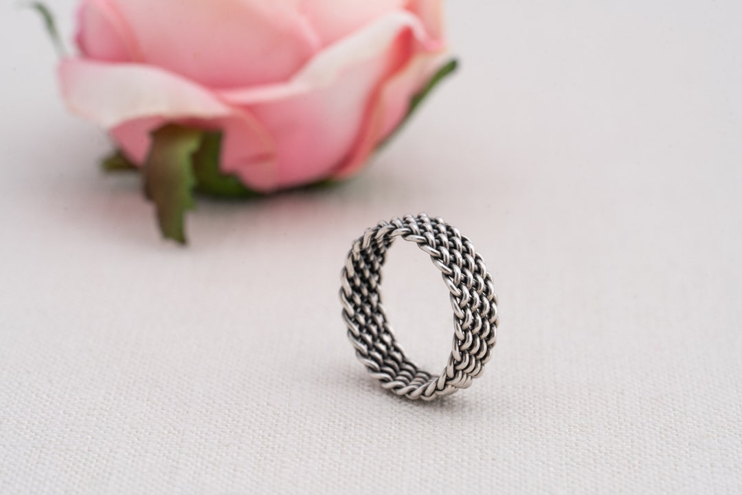 Hand Braided Silver Ring for Women, Unique Ring, Viking Braided Ring, Gift for Mom, Christmas ...