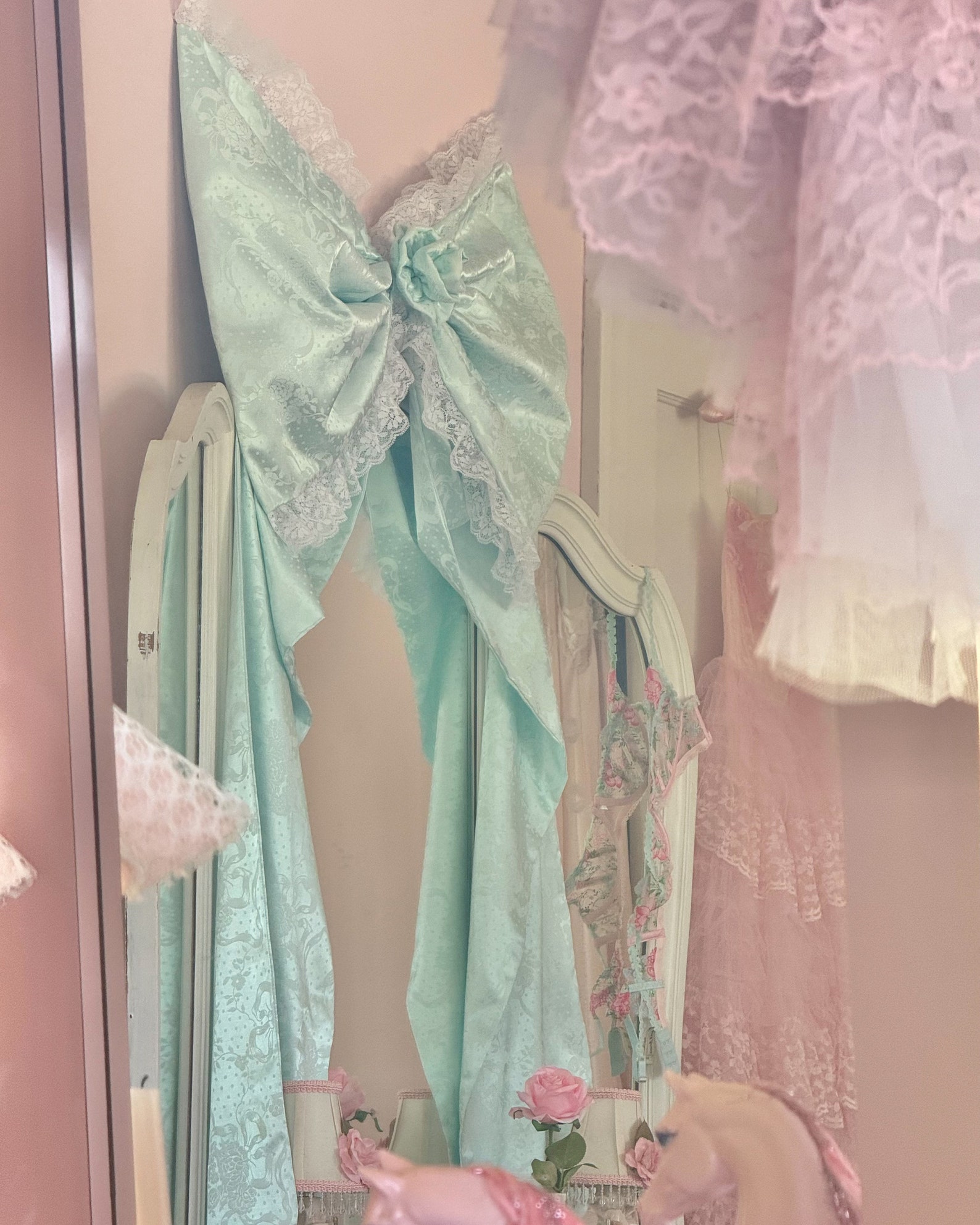 Minty Blue Ribbons & Polka Dots Bow | Lace Bow Birthday Bridal Shower ...