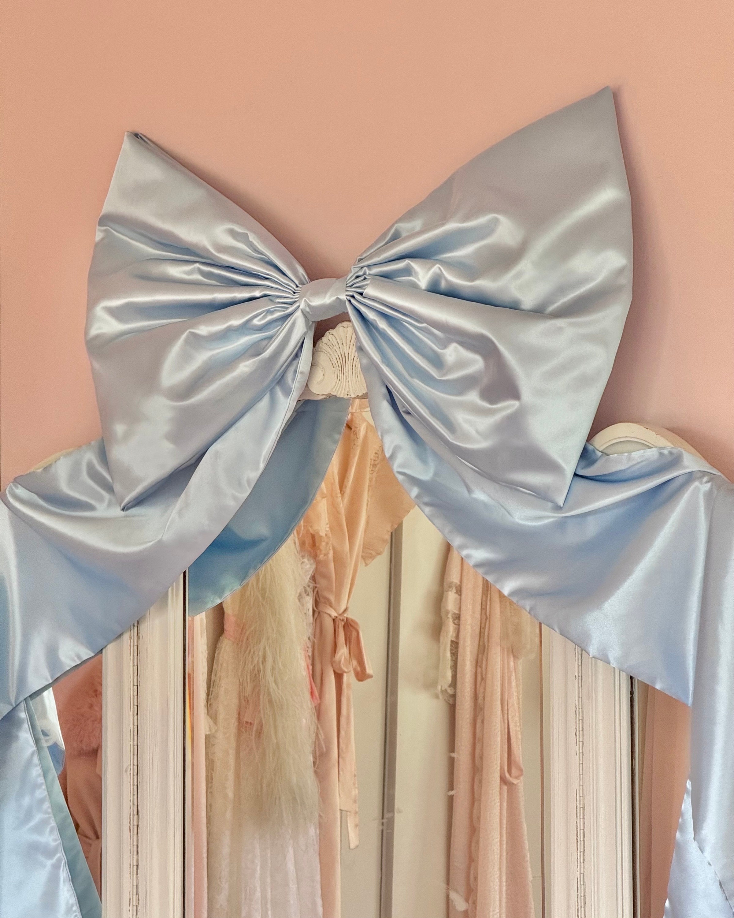 Baby Blue Satin Bow | Lace Bow Birthday Bridal Shower Tea Party Garden ...