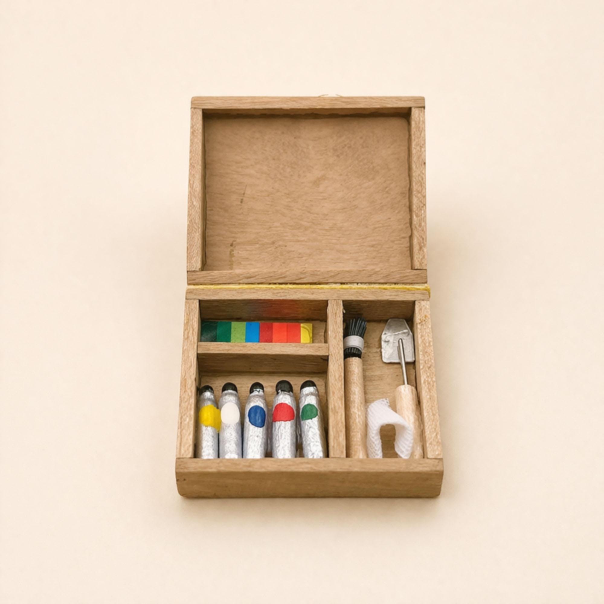 Miniature Paint Set With Wooden Box, Dollhouse Art 1:12 Supplies, Tiny ...