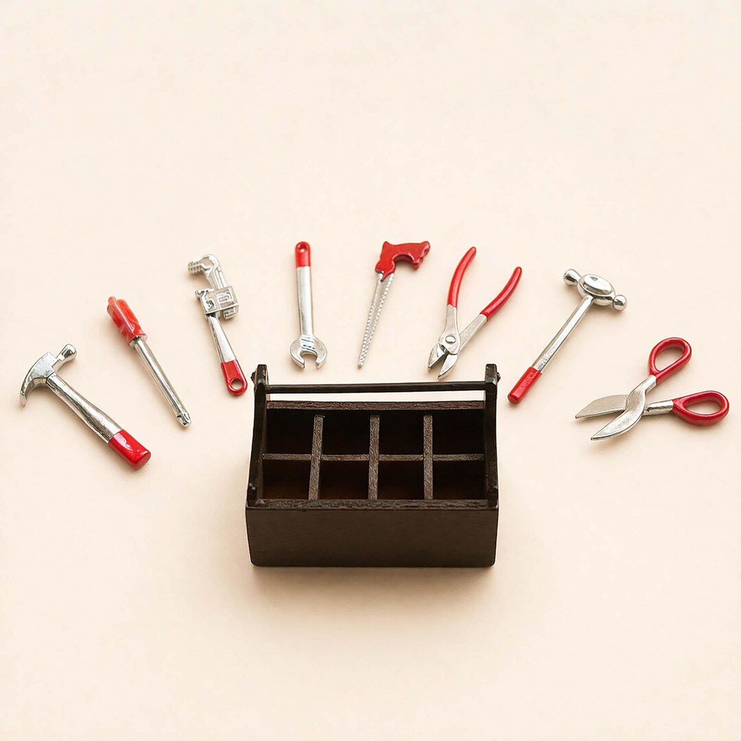 Miniature Tool Set With Toolbox, Dollhouse Workshop Tools, Tiny Hammer ...