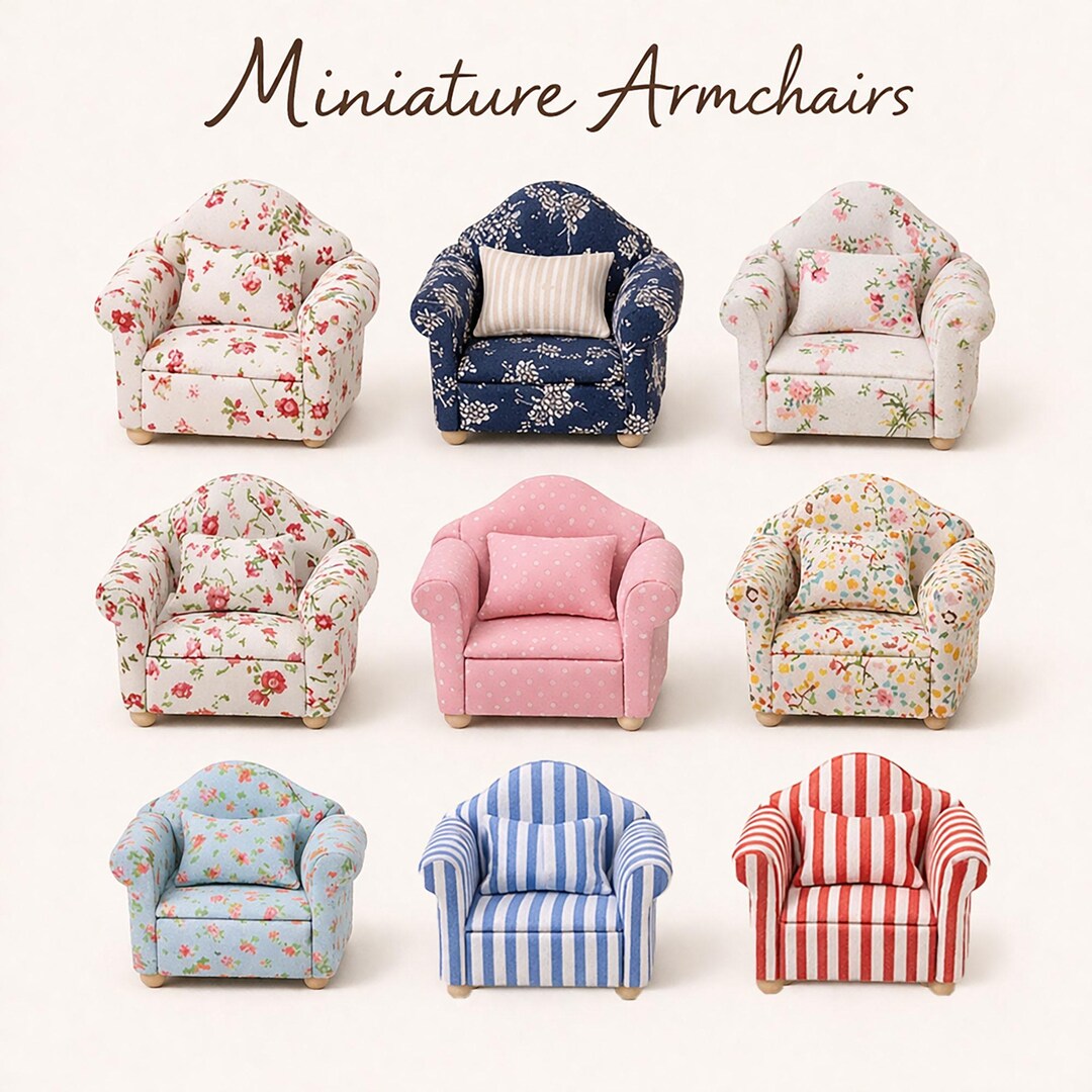 Miniature Armchair Dollhouse Furniture, Cute Floral Mini Sofa Chair, 1: ...