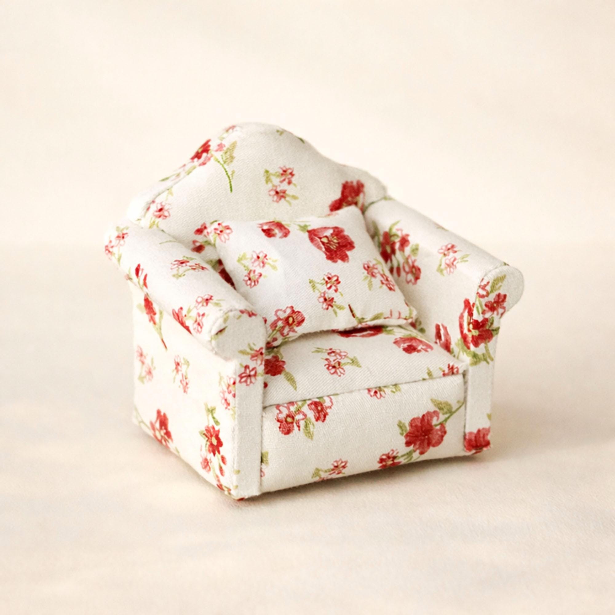 Miniature Armchair Dollhouse Furniture, Cute Floral Mini Sofa Chair, 1: ...