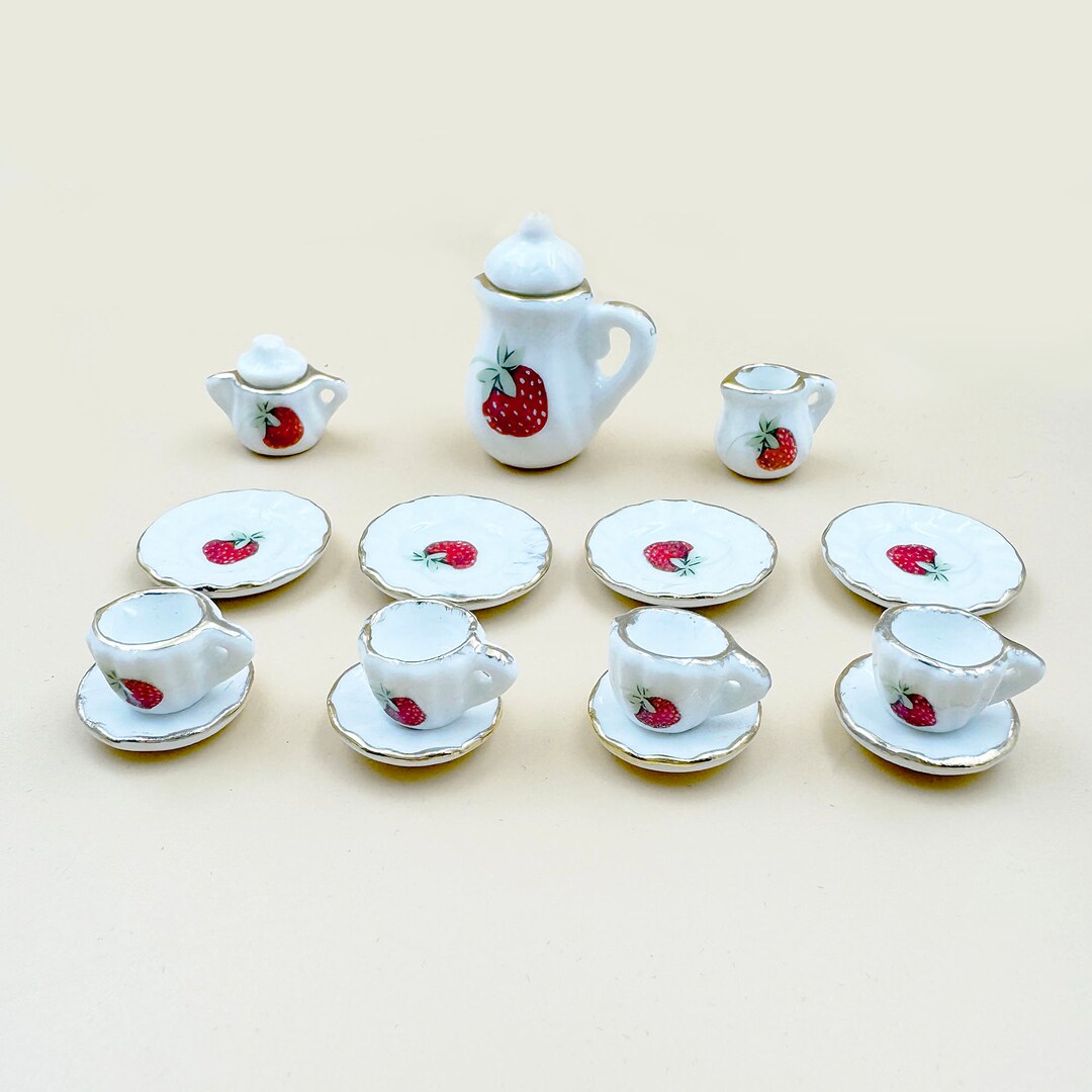 Miniature Ceramic Pot Cup Dish Tea Cup Set Mini Teaset Dollhouse ...