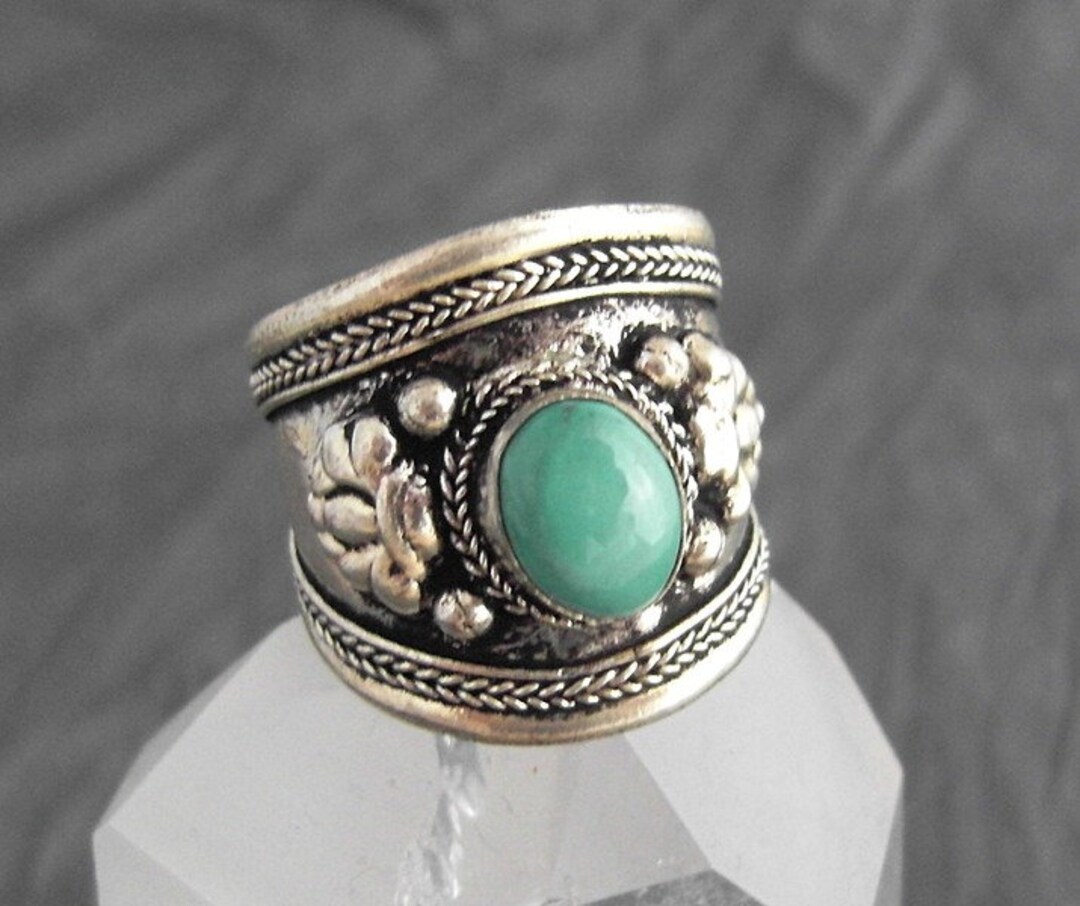 Wide Decorated Ring With Turquoise ~ Nepal (212) - Etsy