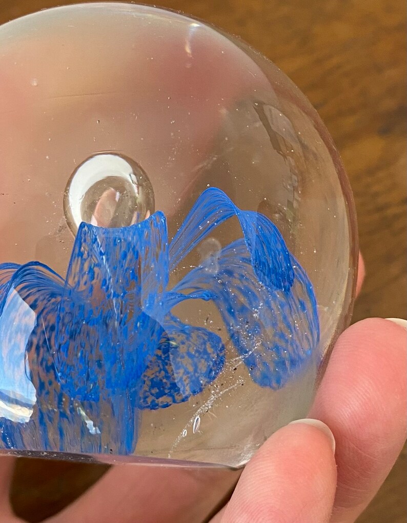 Art Glass Paperweight, Blue Bubble Glass Paperweight - Etsy
