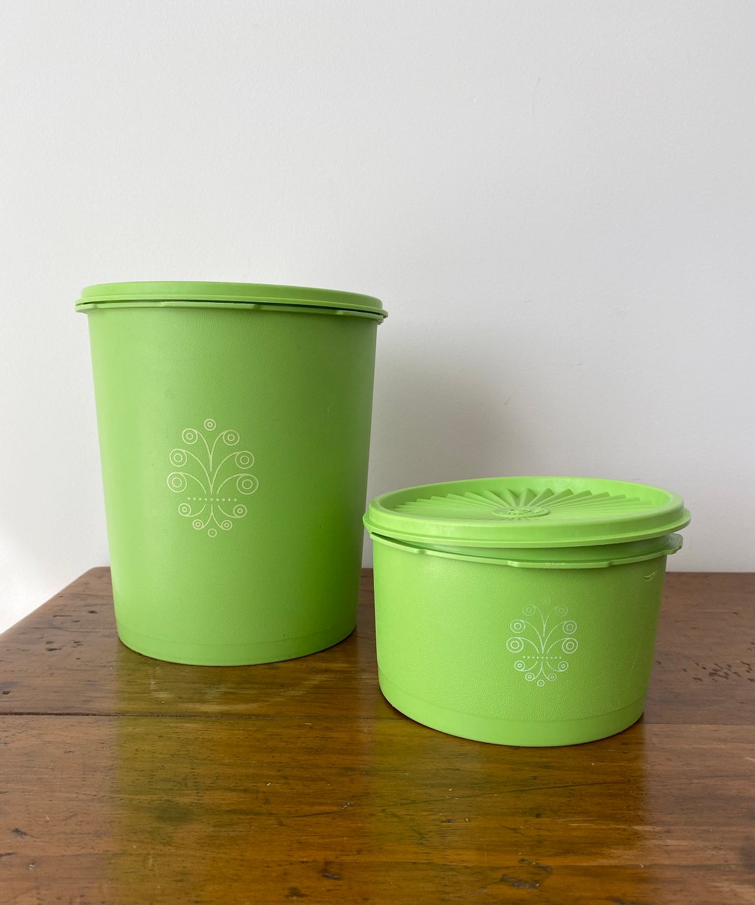 Set of Two Bright Green Tupperware Australia Canisters, Vintage Green ...