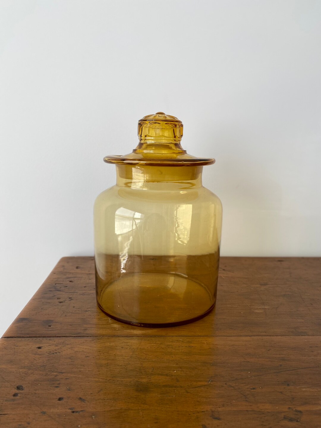 Large Vintage Takahashi Amber Glass Jar, Vintage Hand-blown Glass Jar ...
