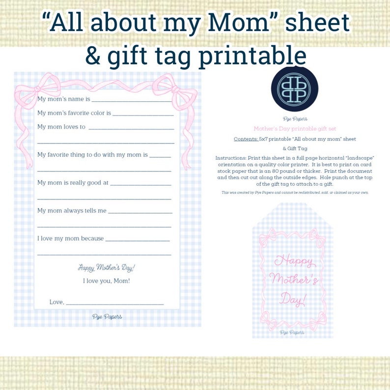 All About My Mom Mother's Day Printable Sheet and Gift - Etsy