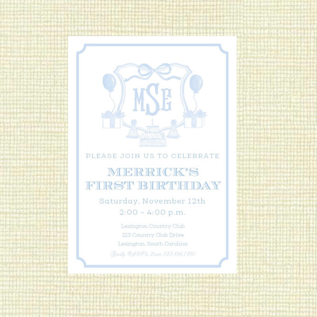 Boy Birthday Party Invitation Blue Crest With Balloons and - Etsy