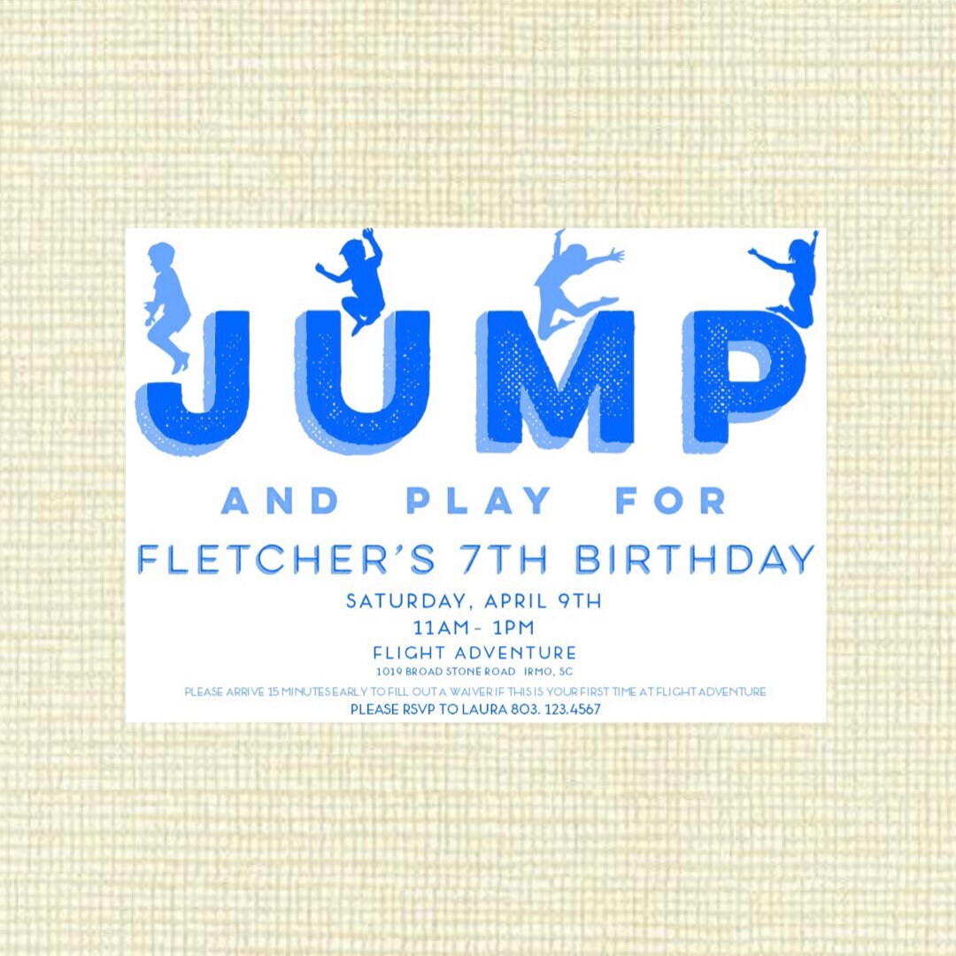 Jump Birthday Party Invitation Bounce House, Trampoline Park Birthday ...