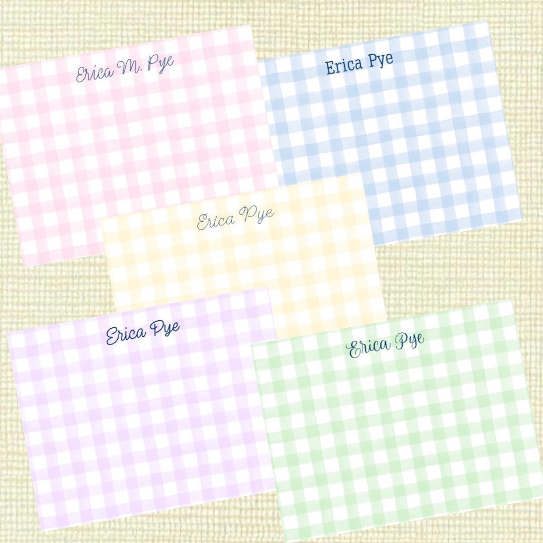 Pastel Gingham Personalized Notecards - Etsy UK