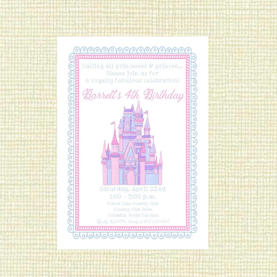 Princess Castle Birthday Party Invitation Pink Blue and Purple ...