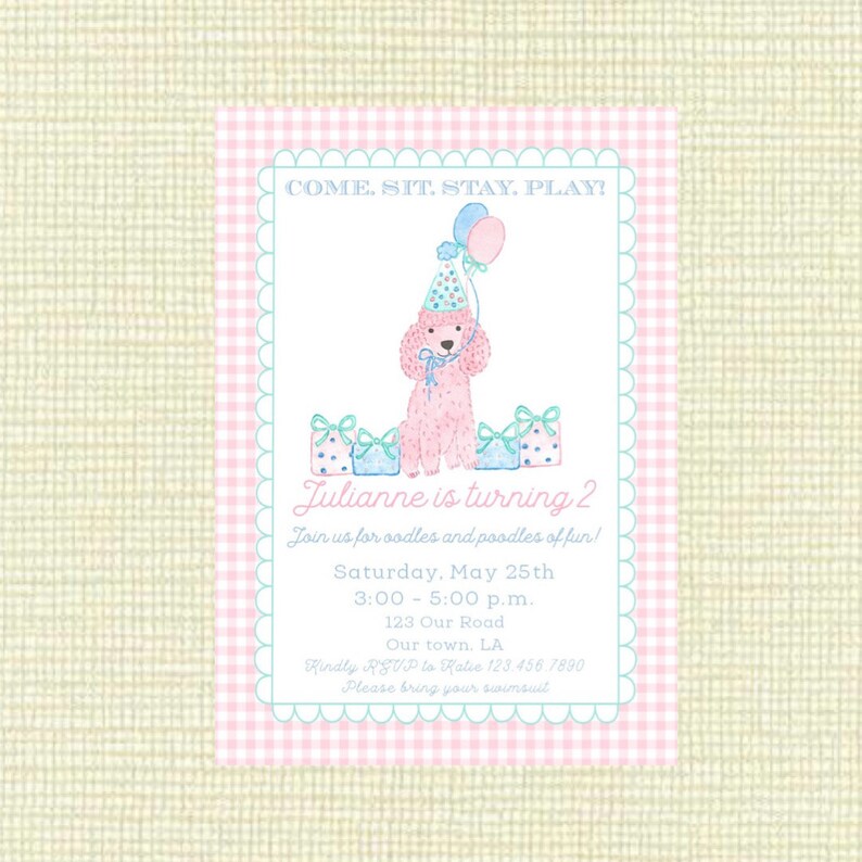 Pink Poodle Puppy Party Come Sit Stay Birthday Party Invitation Oodles ...