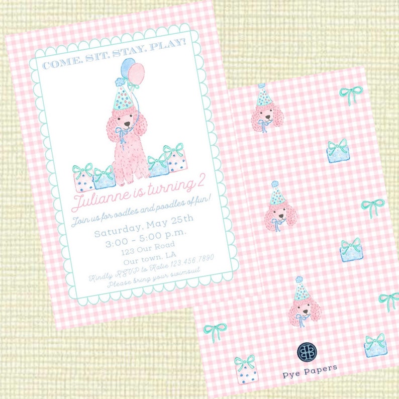 Pink Poodle Puppy Party Come Sit Stay Birthday Party Invitation Oodles ...