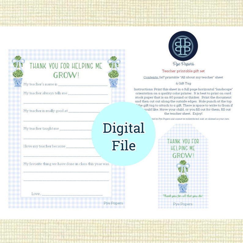 Teacher Appreciation Gift Set: Thank You for Helping Me Grow - Etsy