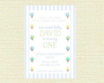 Watercolor Ice Cream Birthday Invitation Template I Scream You Scream ...