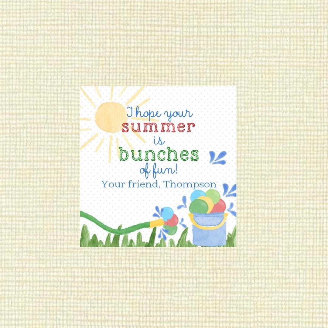 Water Balloon Gift Tag End of School Year Gifts, Summer Gifts - Etsy