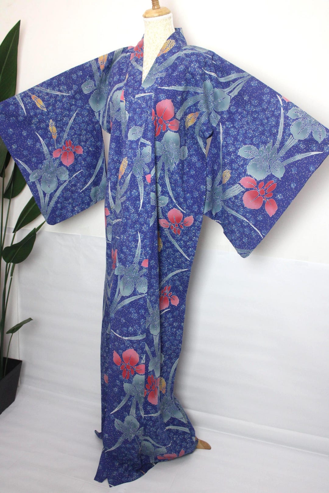 Japanese Yukata Summer Kimono Cotton Blue Color Flower Floral Pattern ...