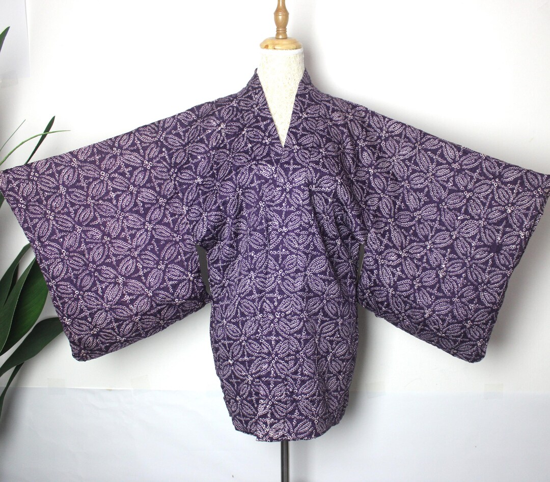Japanese Haori Kimono Jacket Silk All Over Shibori Tie Dye Flower ...