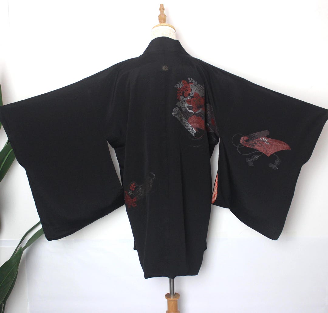 Japanese Haori Kimono Jacket Silk Woven Urushi Flower Floral Pattern ...