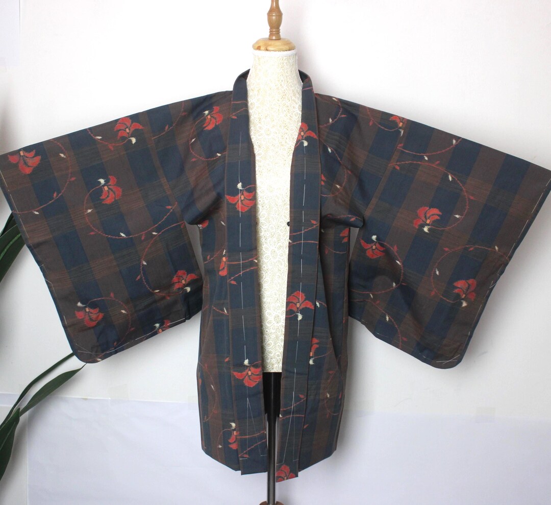 Japanese Haori Kimono Jacket Flower Floral Abstract Geometric Pattern ...