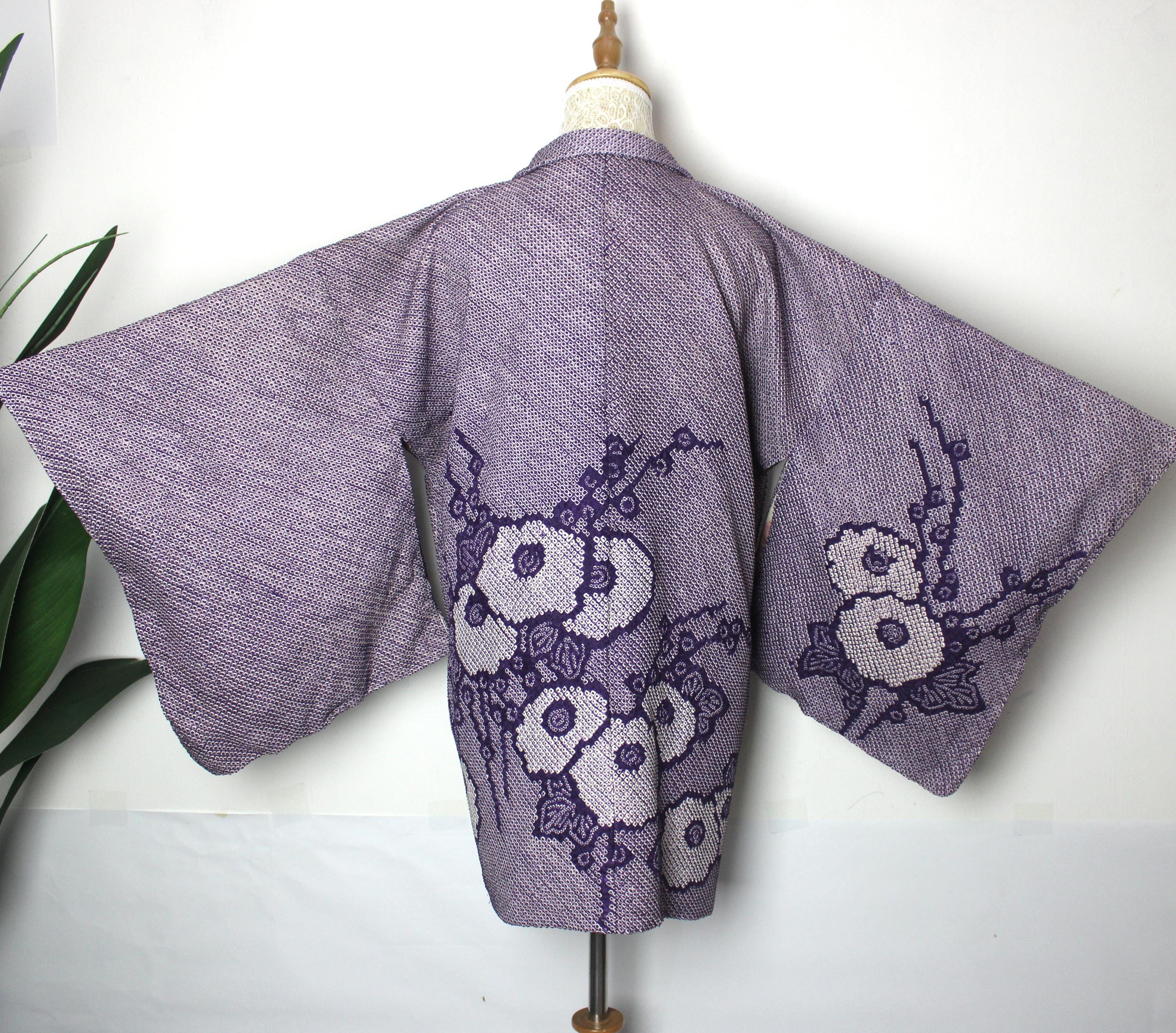 Japanese Haori Kimono Jacket Silk All Over Shibori Tie Dye Flower ...