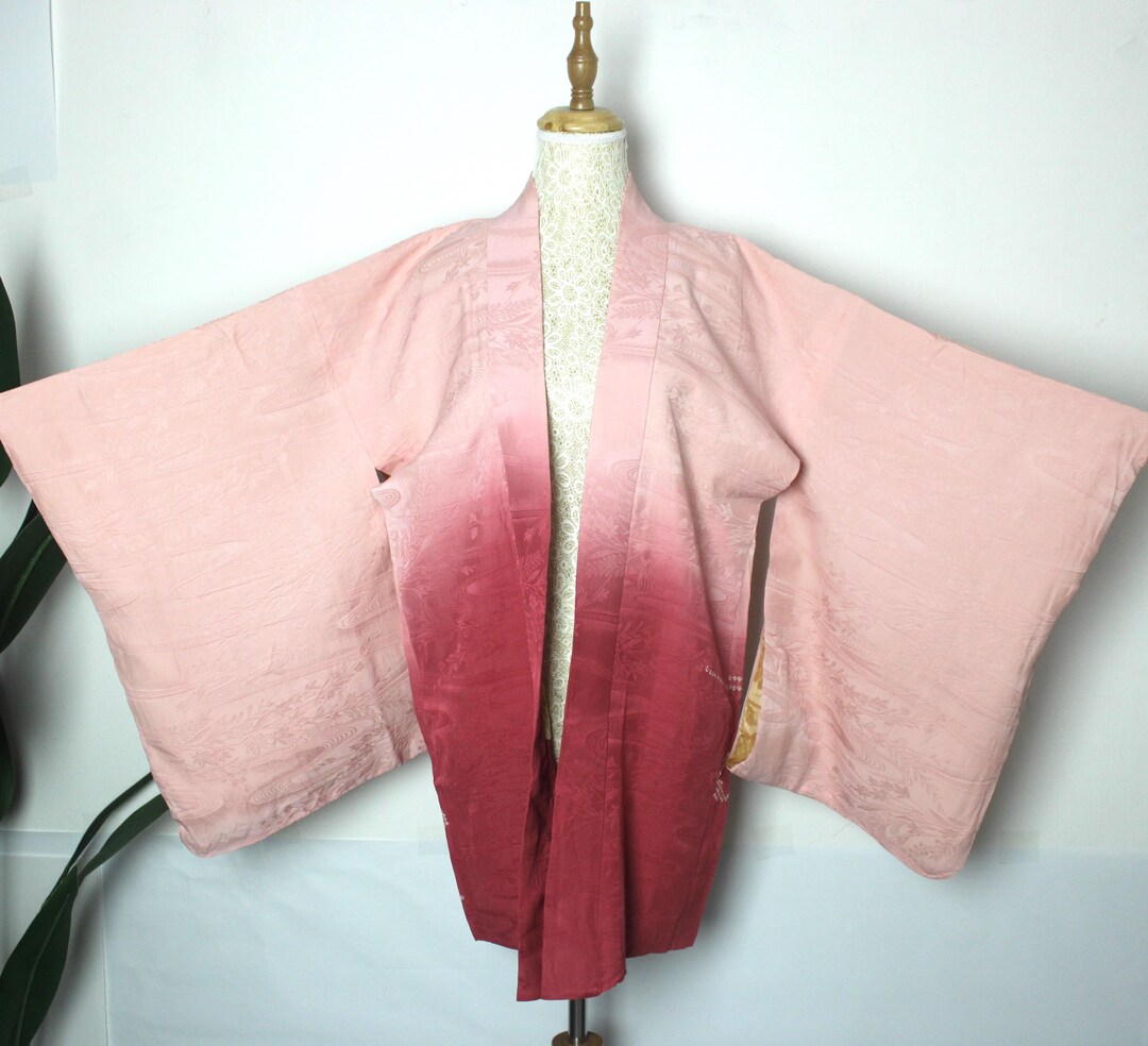 Japanese Haori Kimono Jacket Shibori Silk Flower Floral Gradient Pink ...