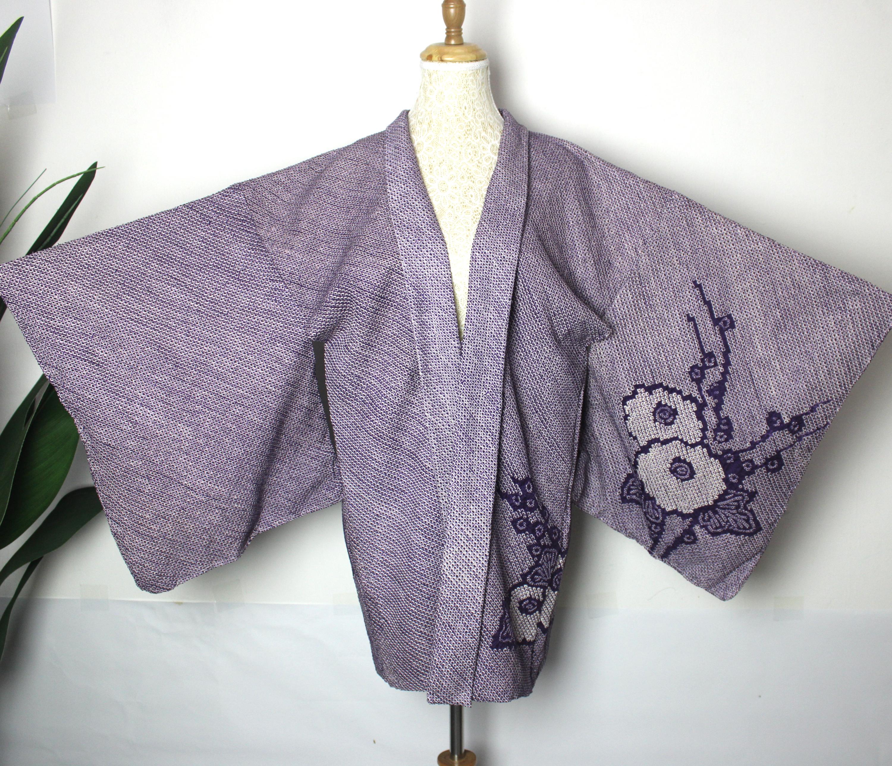 Japanese Haori Kimono Jacket Silk All Over Shibori Tie Dye Flower ...