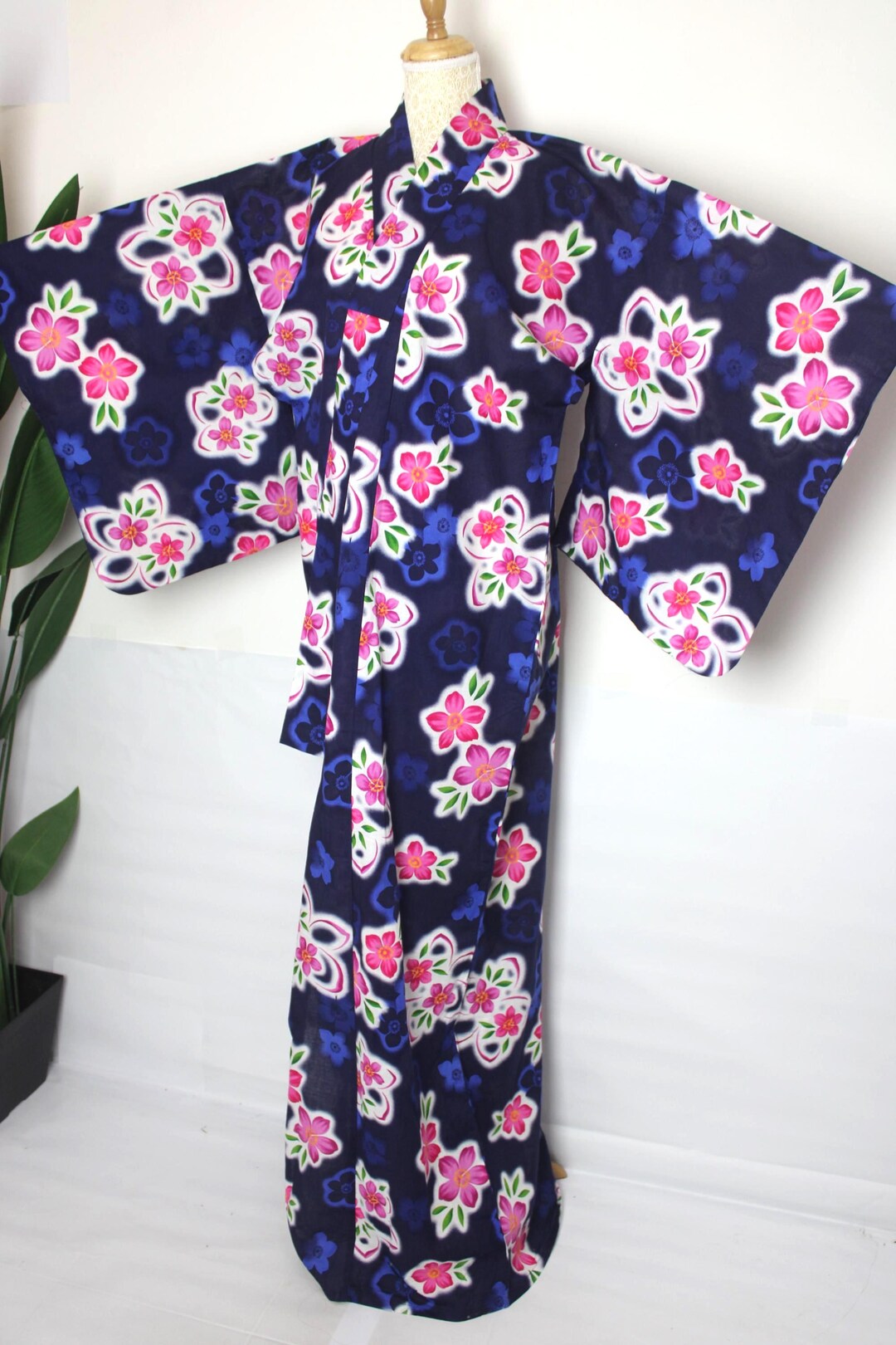 Japanese Yukata Summer Kimono Blue Color Flower Floral Abstract ...