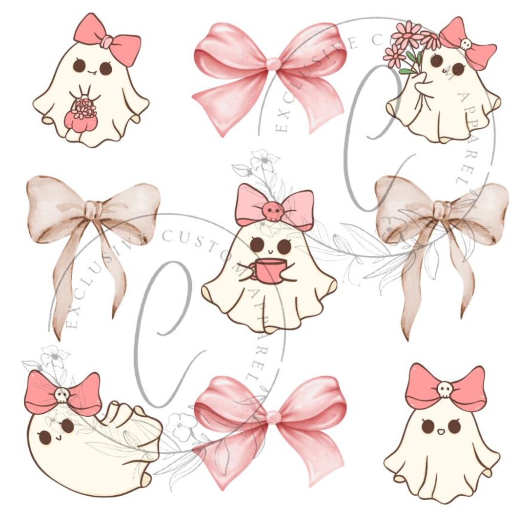 Spooky Season Girly Ghosts Pink Bows PNG Flowers Coffee (digital ...