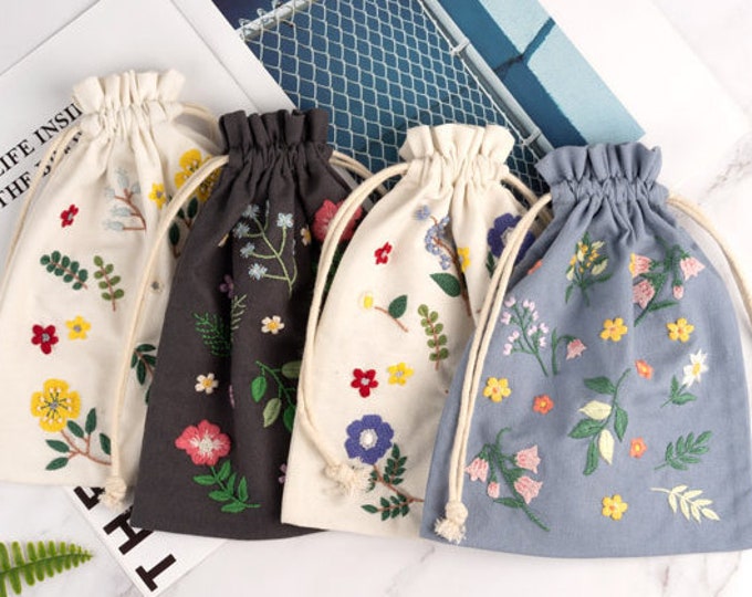 Floral Beginner Embroidery Kit Drawstring Backpack,hand Embroidery ...