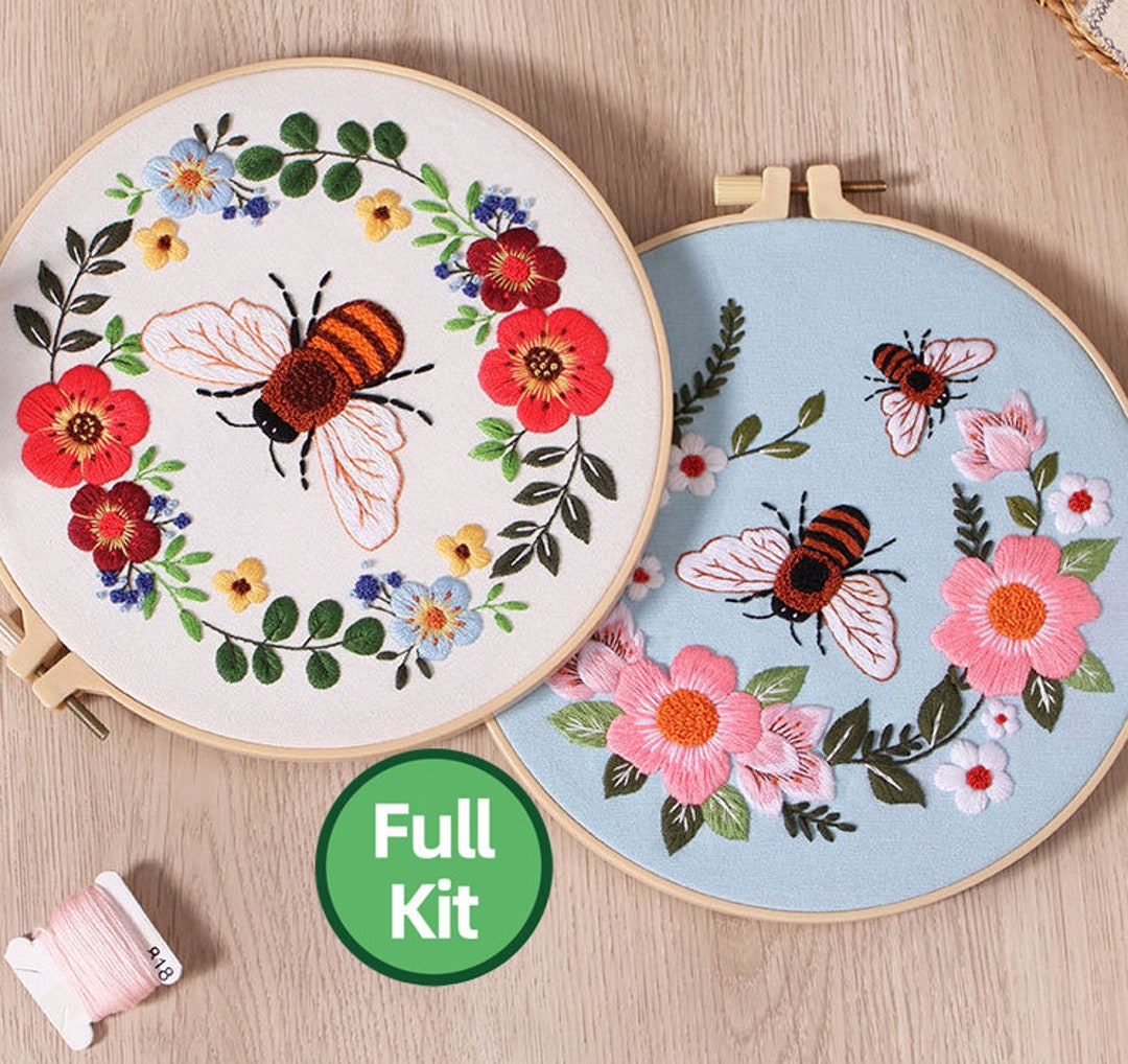 DIY Bee Embroidery Kit Beginner, Floral Embroidery Kit, Needlepoint ...