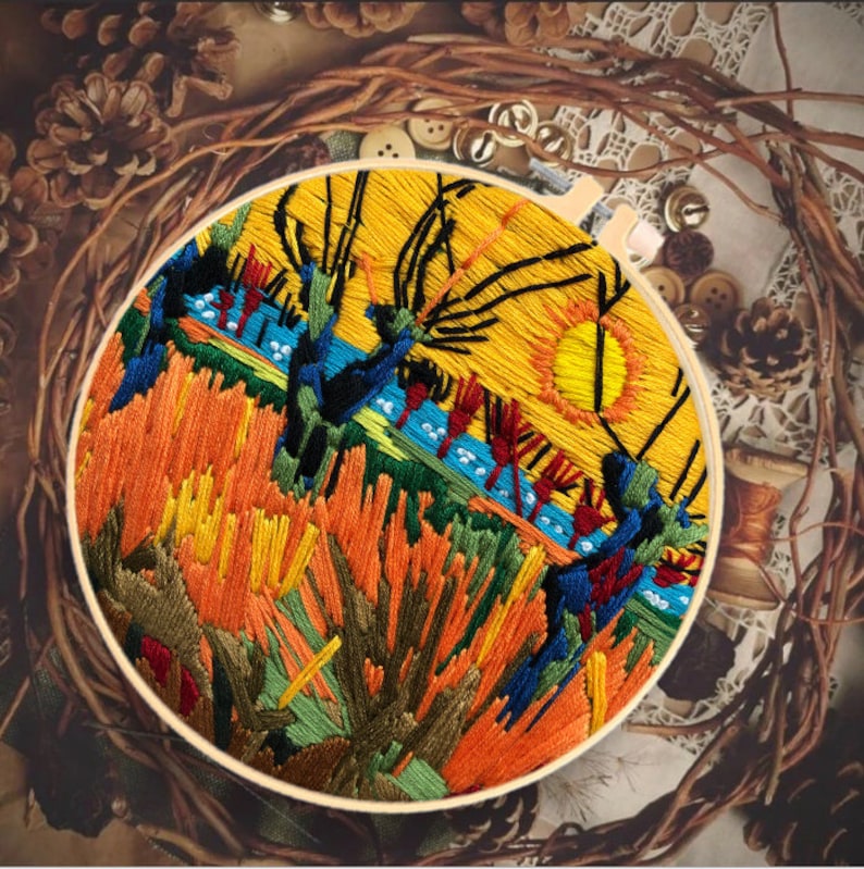 Van Gogh Flower Embroidery Kit diy Embroidery Full Kitdiy - Etsy