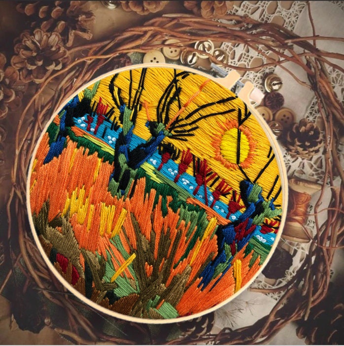 Van Gogh Flower Embroidery Kit diy Embroidery Full Kitdiy - Etsy