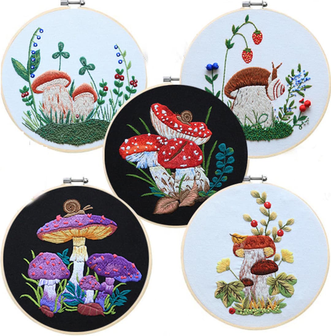 DIY Mushroom Embroidery Kit Beginner,diy Craft Kit,floral Embroidery ...