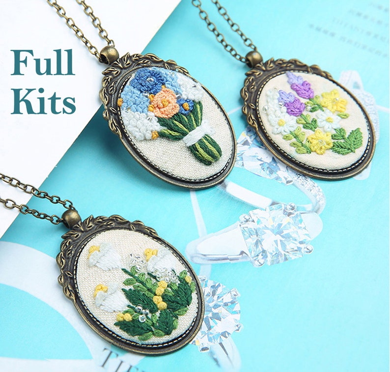 Embroidery Kit Handmade Embroidered Necklace-mini Embroidery - Etsy