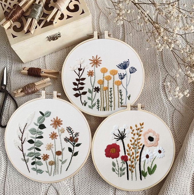 Diy start up embroidery set Modern Floral Pattern Hand | Etsy