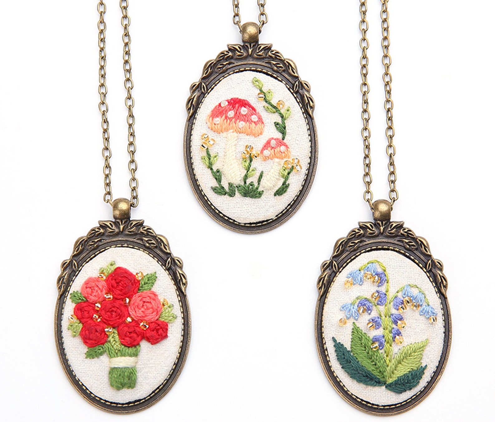 Embroidery Kit Handmade Mini Embroidered Necklace-floral - Etsy