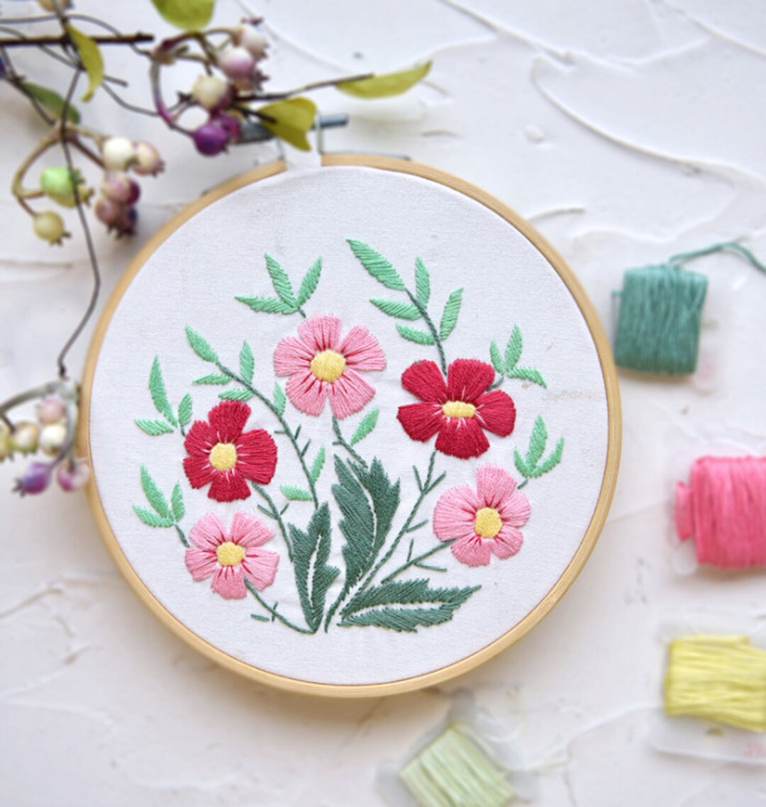 Floral Embroidery Kit Beginner,modern Flower Plant Hand Embroidery Full ...