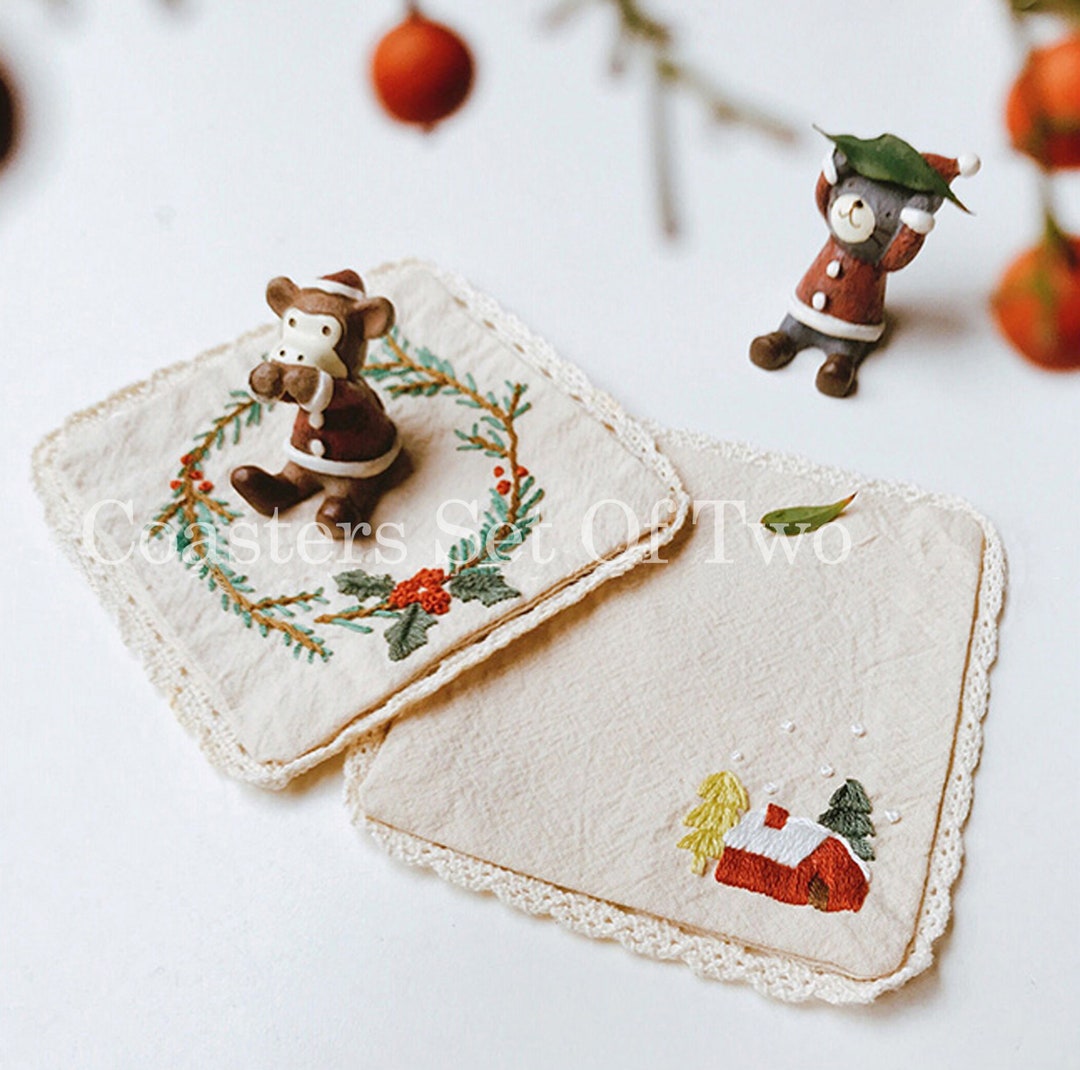 Christmas Gift Idea,embroidery Kit Coaster Embroidery Set of Two ...