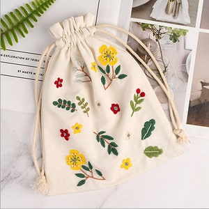 Floral Beginner Embroidery Kit Drawstring Backpack, Hand Embroidery ...