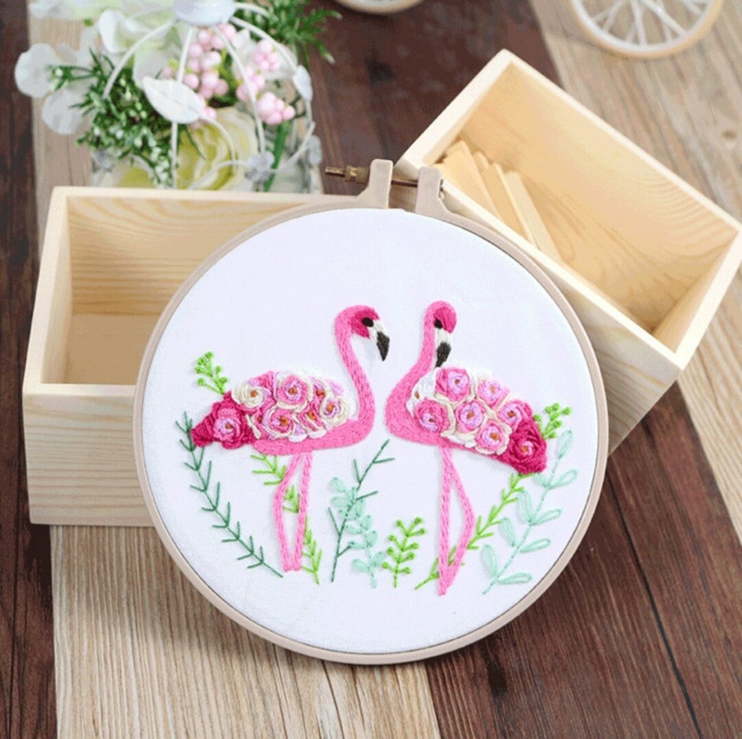 Embroidery Kit Full Kit,flamingo Embroidery Pattern,hand Embroidery Kit ...