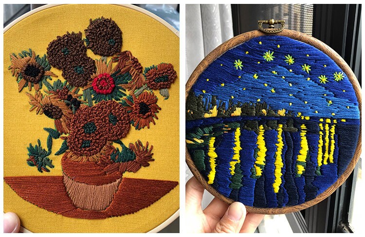 Van Gogh Flower Embroidery Kit diy Embroidery Full Kitdiy - Etsy