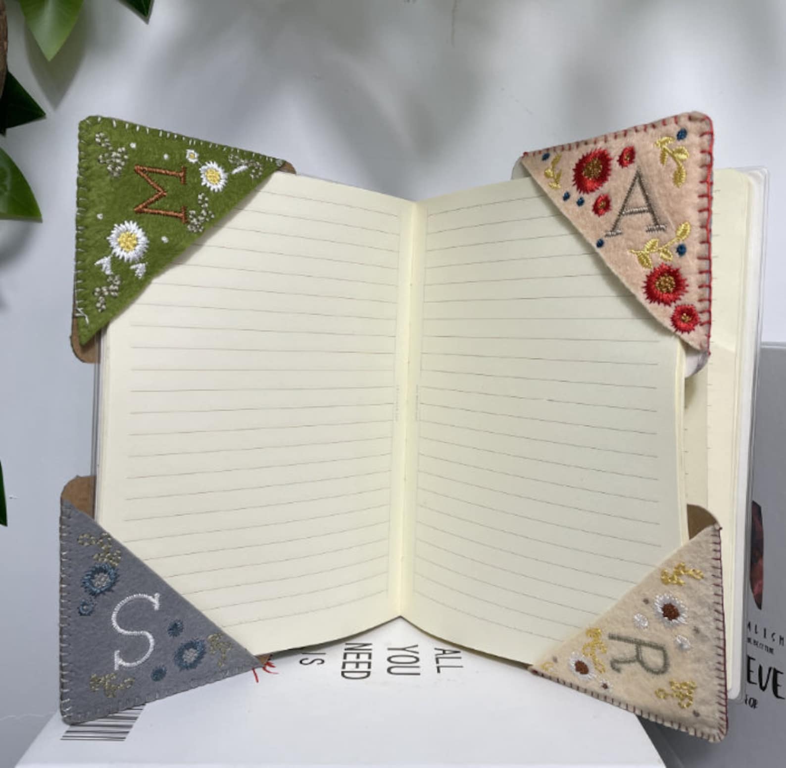 Personalized Hand Embroidered Corner Bookmark -book Corner Decoration ...