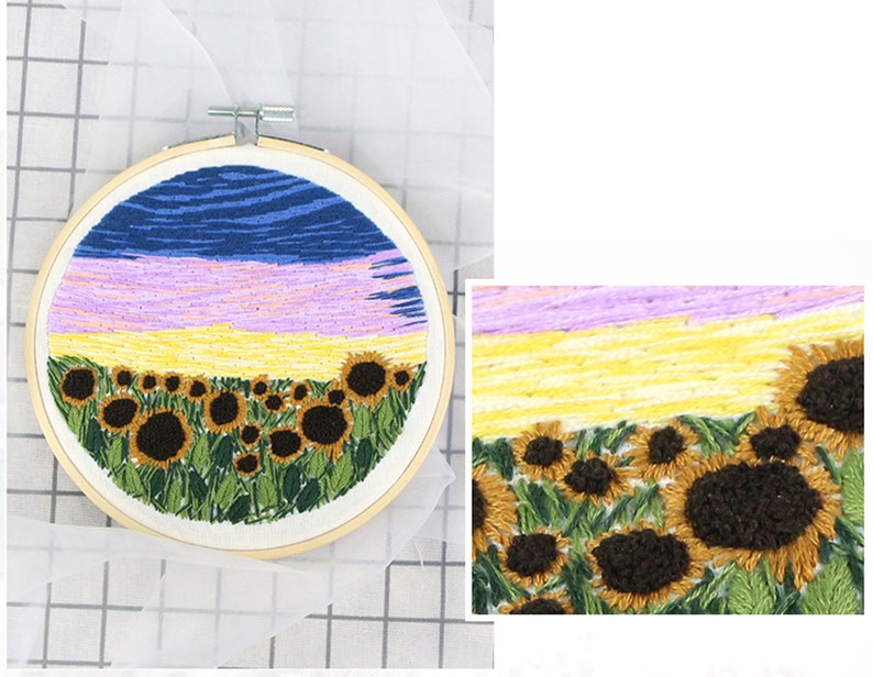 Beginner Scenery Embroidery Kit Modern Flower Pattern Hand | Etsy