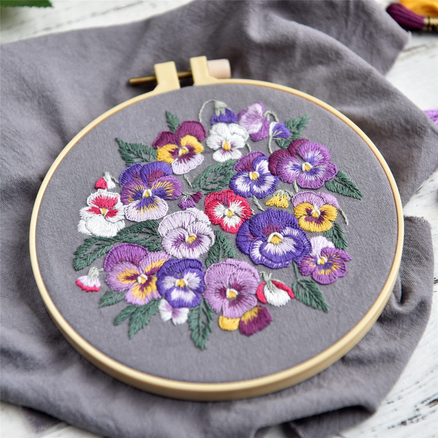 Hand Embroidery Full Kit - DIY Needlework Kit - Modern Violet Cornuta ...