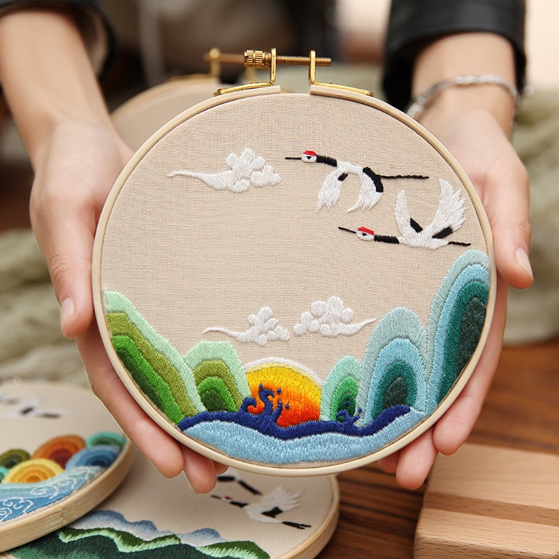 Diy Embroidery Kit Beginner|diy Craft Kit|white Crane Embroidery Full ...