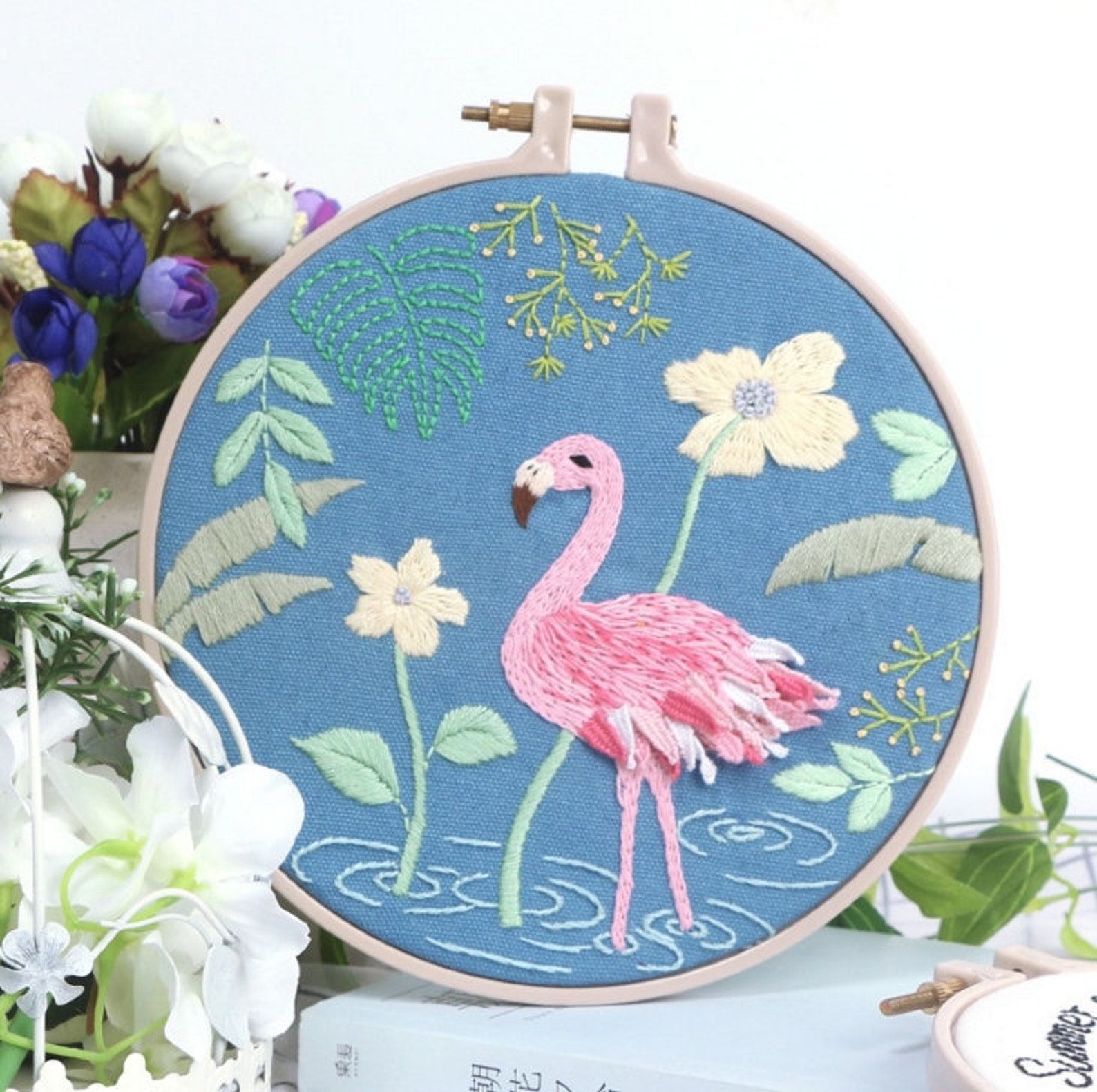 Embroidery Kit Full Kit,flamingo Embroidery Pattern,hand Embroidery Kit ...